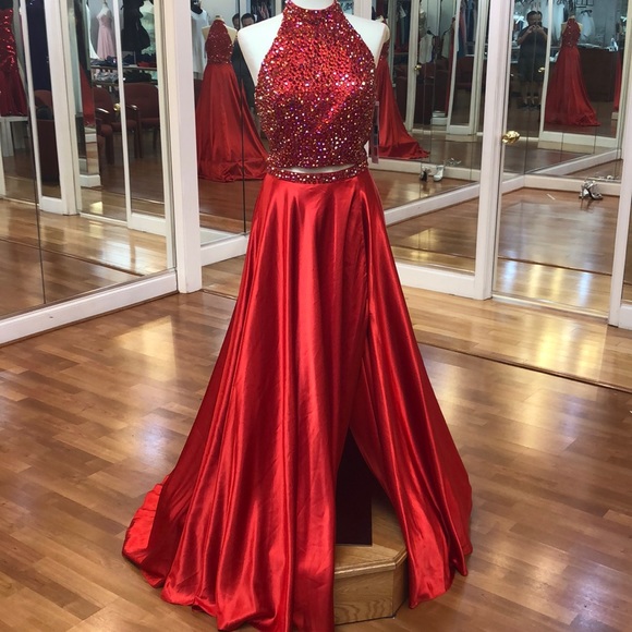Sparkle | Dresses | Twopiece Red Prom Dress With Rhinestones | Poshmark